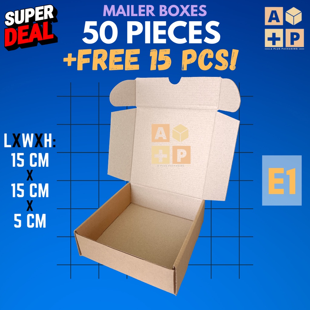 (50pcs + Free 15pcs) E1 Mailer Boxes (LWH: 15x15x5cm) Corrugated ...