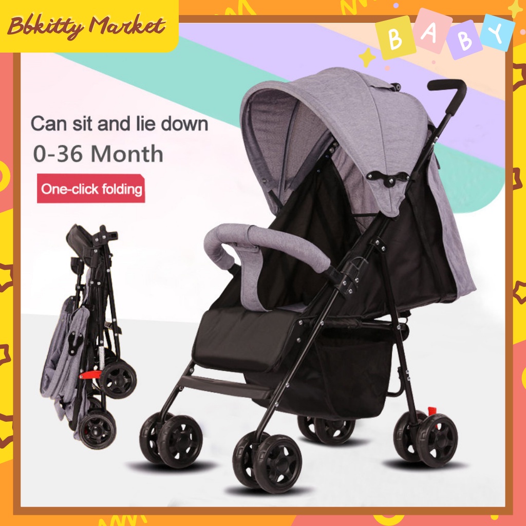 Baby Stroller Set Toddler Walker One-Click Foldable 4-Wheel Stroller ...