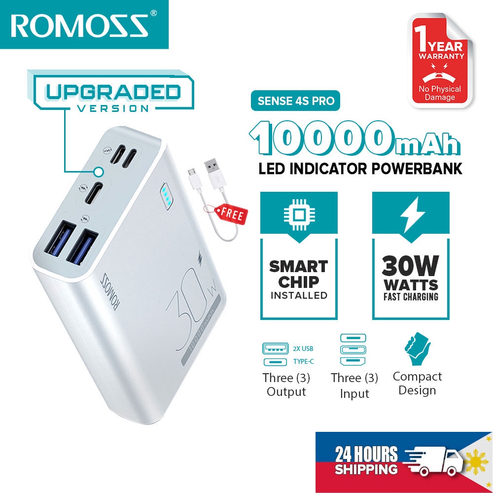 ROMOSS 10000mAh Mini Powerbank Fast Charging Portable Battery Charger ...