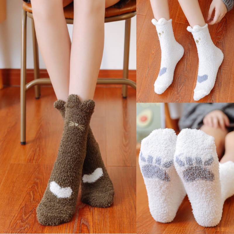 Japanese 3D Embroidery Coral Velvet Socks Women Winter Thickened Medium ...