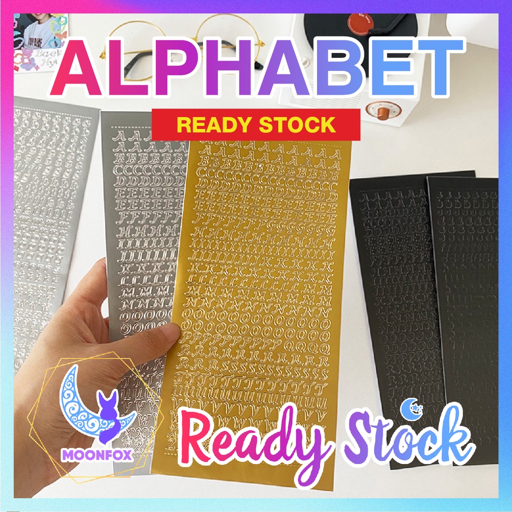 Gold Silver Black White Alphabet Number Sticker Letter Sticker Alphabet ...