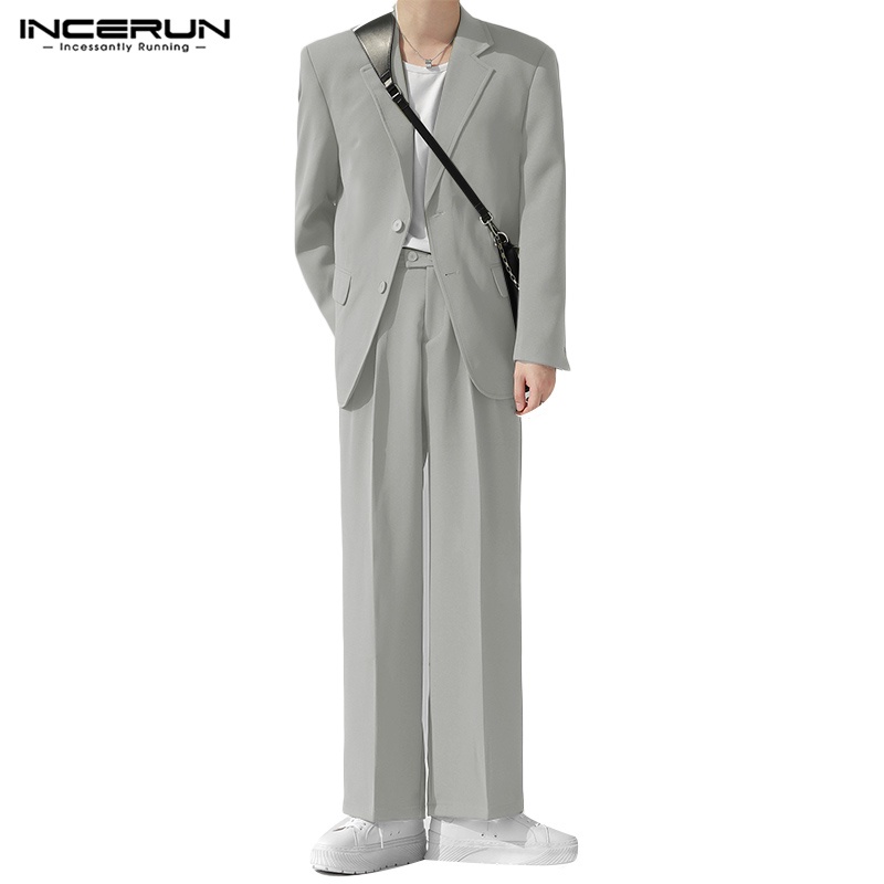 INCERUN Men's Korean Style Suit Blazer + Trousers Solid Colour Two ...