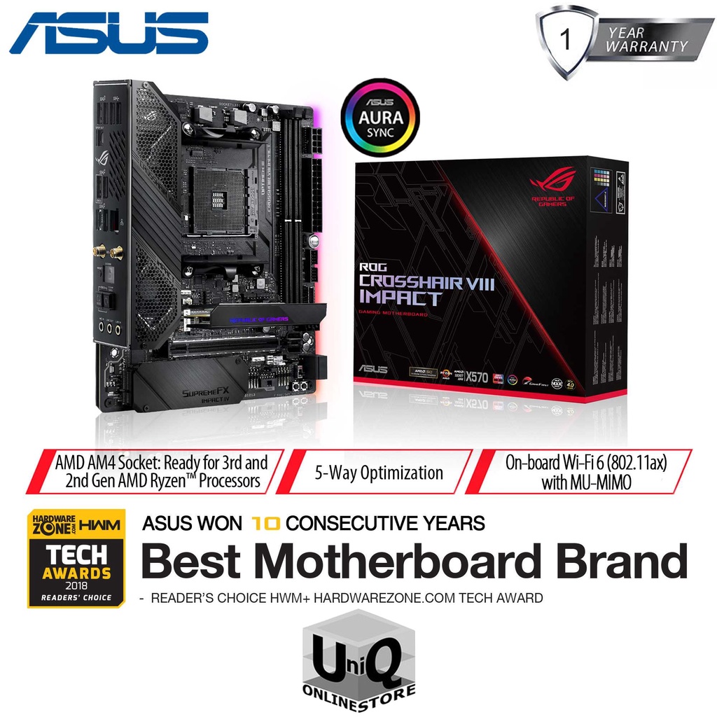 Asus ROG Crosshair VIII IMPACT AMD AM4 X570 Chipset Mini-DTX enthusiast ...