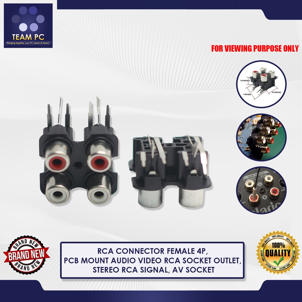 RCA CONNECTOR FEMALE 4P, PCB MOUNT AUDIO VIDEO RCA SOCKET OUTLET ...