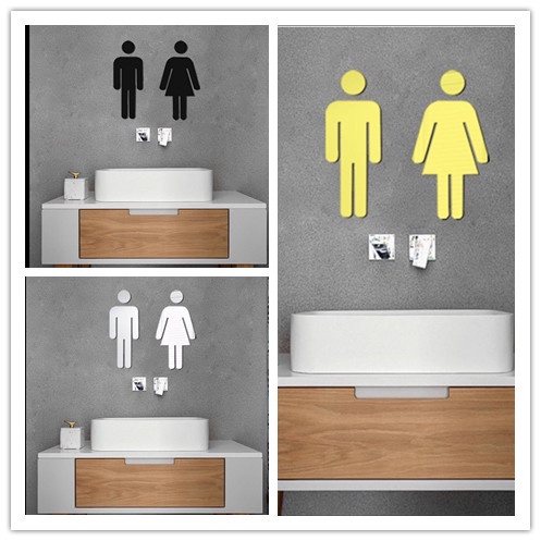 Acrylic Bathroom Mirror Stickers Toilet Sign Mirror Home Hotel Washroom ...