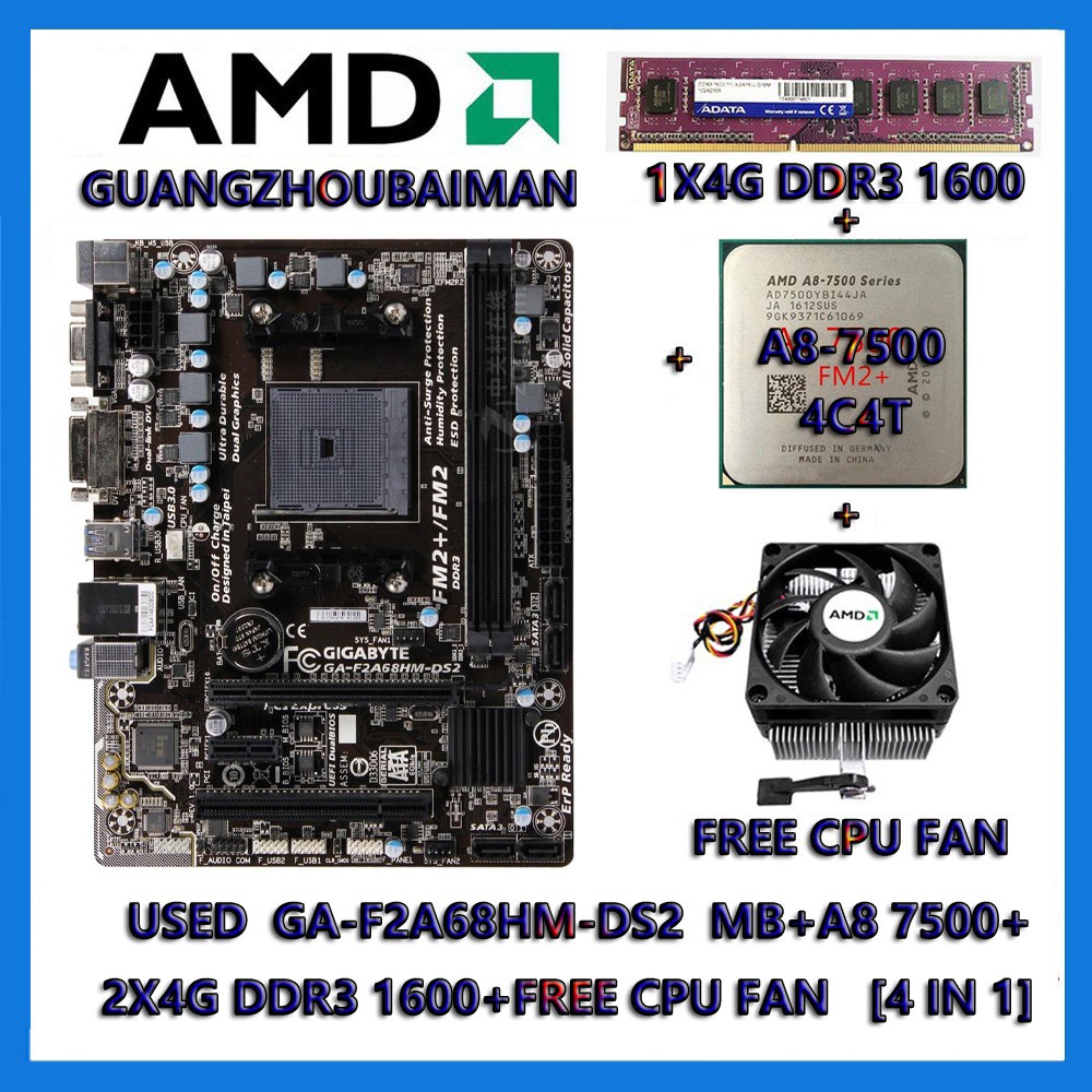 bundle AMD FM2+ A68H A78 A88x / 1X8G DDR3 RAM / FM2 A10 A8 A6 / CPU FAN COMBO Motherboard ...