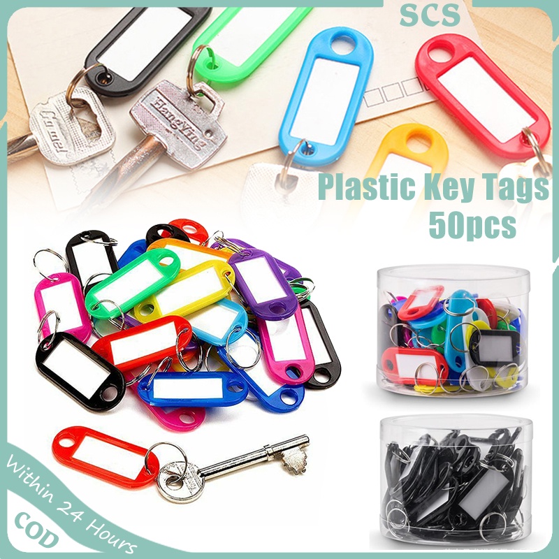 50pcs Key Tags Plastic ID Tags Name Card Label Key Holder with Metal ...