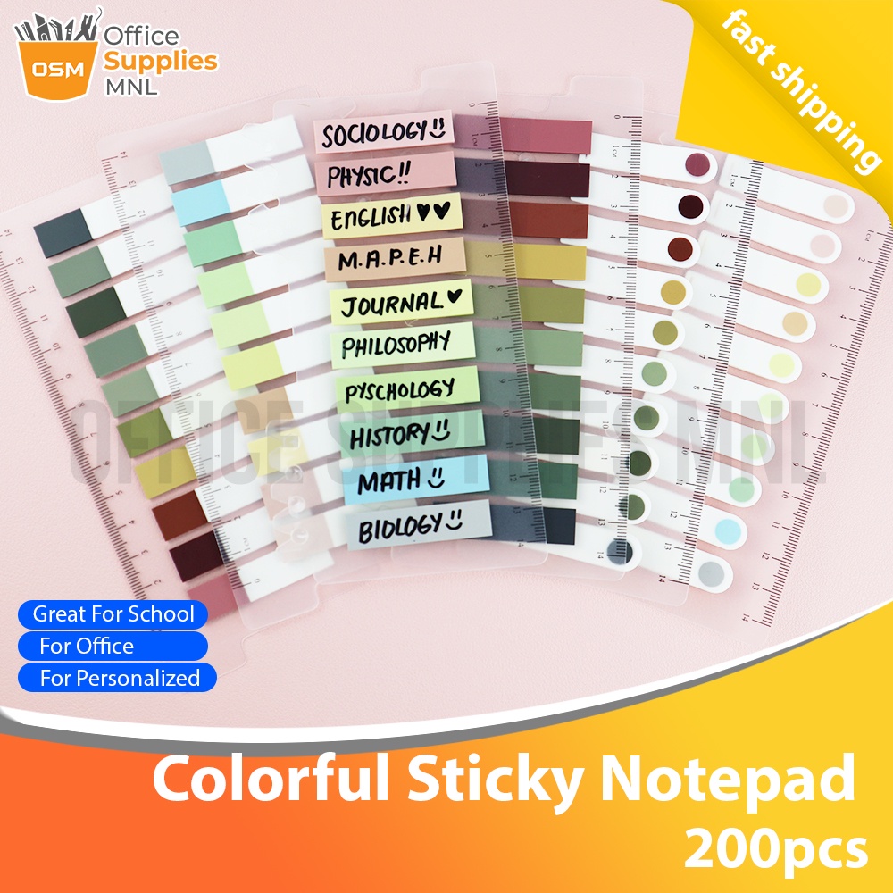 200pcs Colorful Sticky Note Memo Pad/Lable Sticker/Bookmarks/Notepad ...