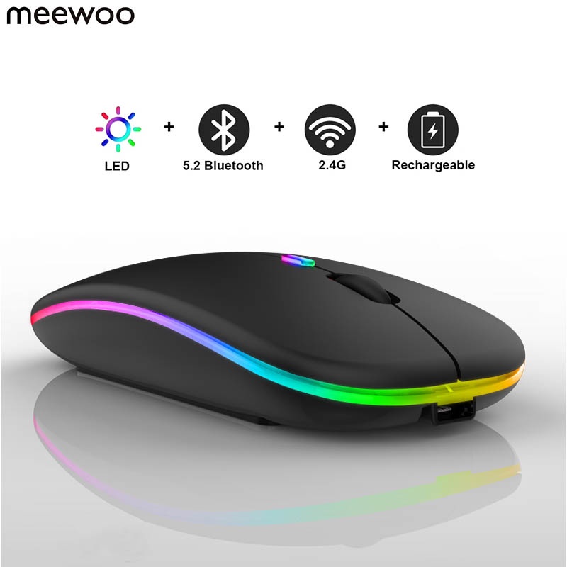 Meewoo Rechargeable Wireless Bluetooth Mouse With 2.4ghz Receiver For ...
