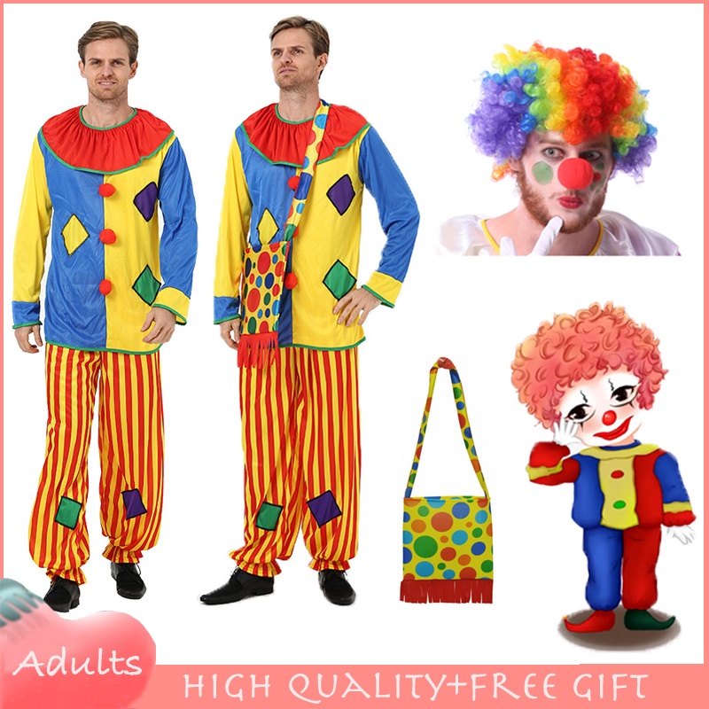 Adult Man Variety Funny Clown Costumes Cosplay Jumpsuits Bag Wig Full ...