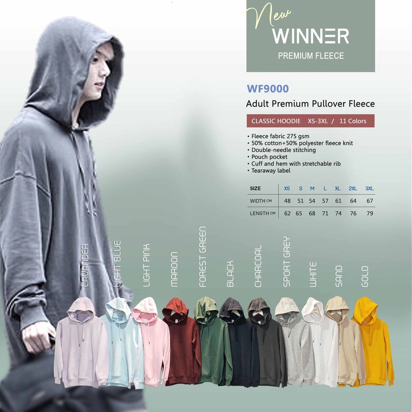Winner Pullover Fleece Black, White, Sports Grey, Sand, Charcoal, Black ...