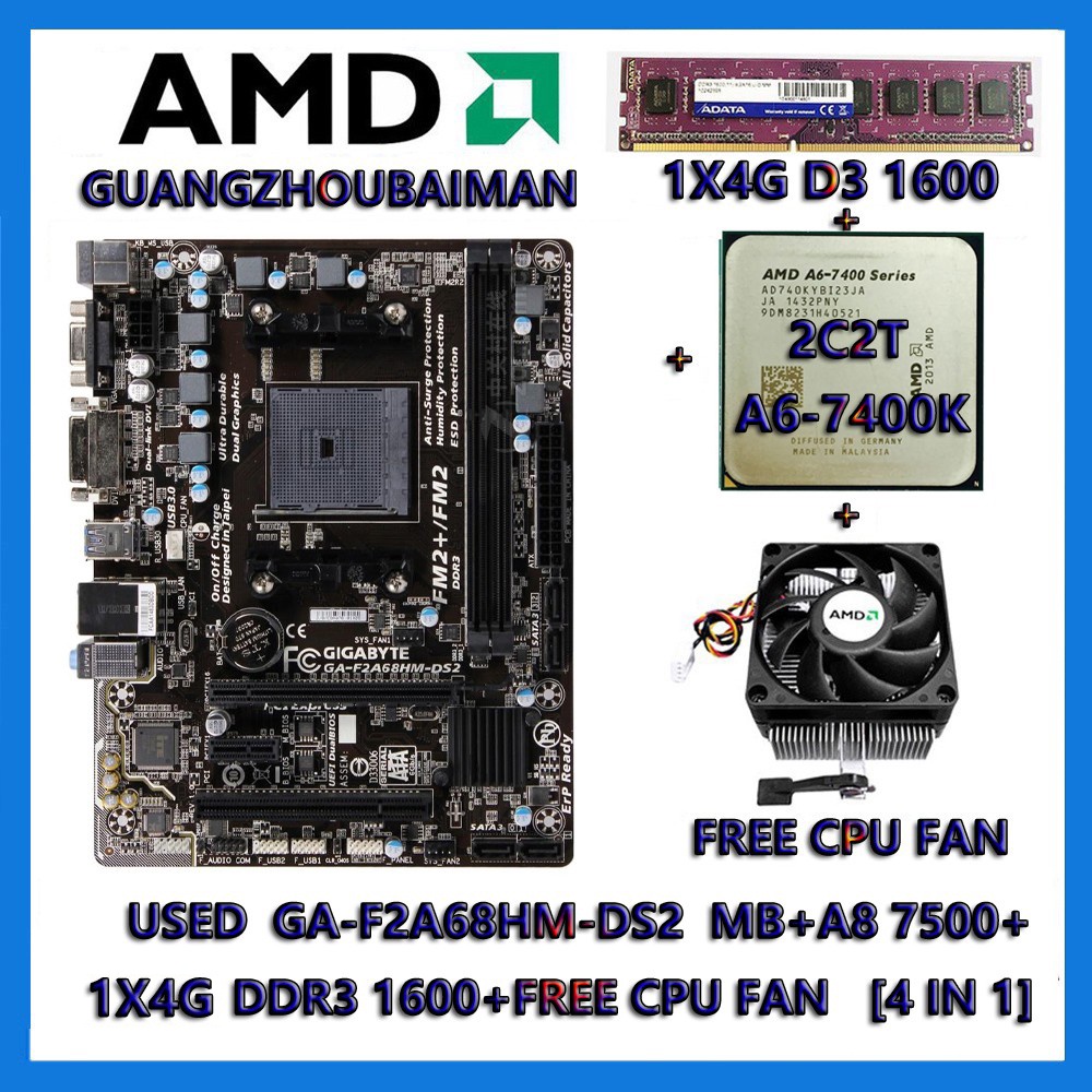 bundle AMD FM2+ A68H A78 A88x / 1X8G DDR3 RAM / FM2 A10 A8 A6 / CPU FAN COMBO Motherboard ...