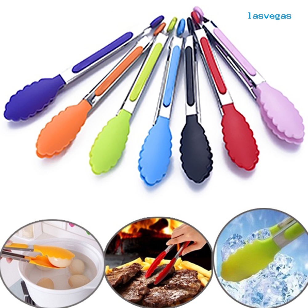 LAS-Stainless Steel Silicone BBQ Clip Salad Clamp Cooking Food Tong ...