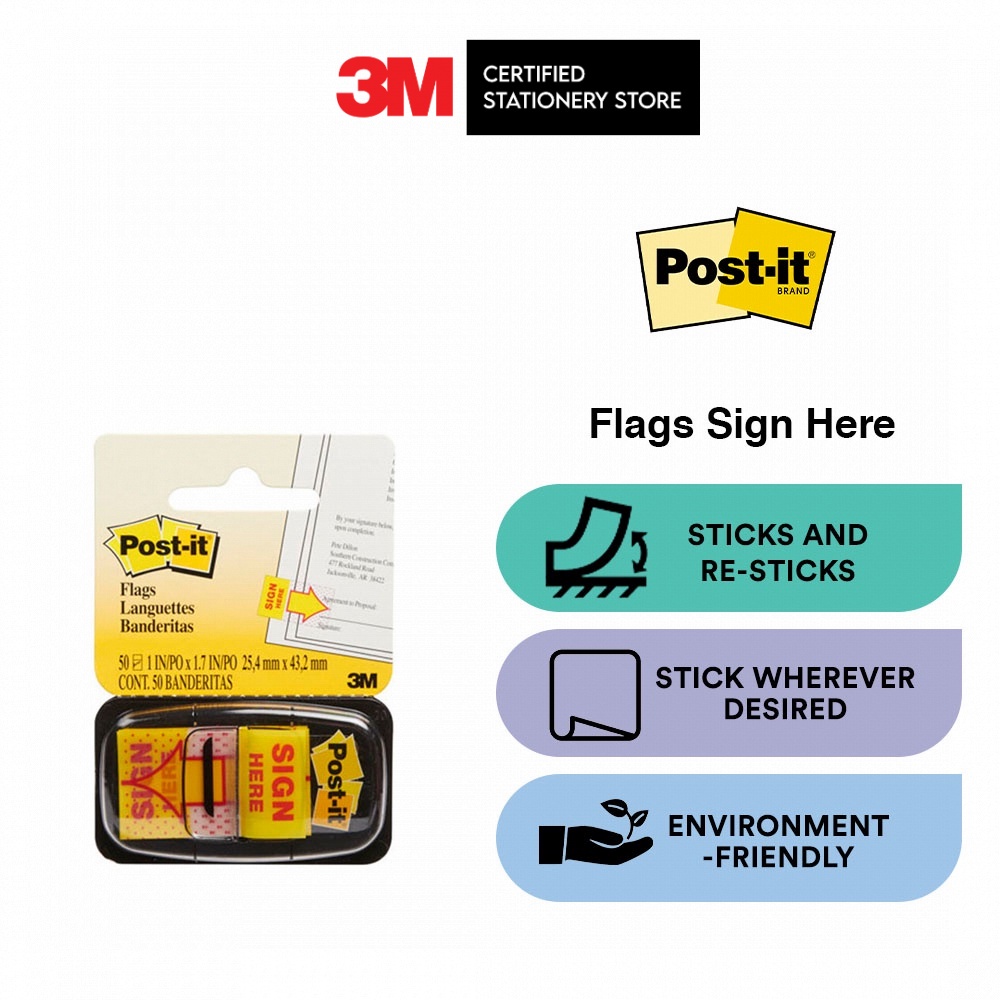 3M Post-it® Flags, 1 in x 1.7 in, 50 FL/PD, 36/CV 680-9 Sign Here ...