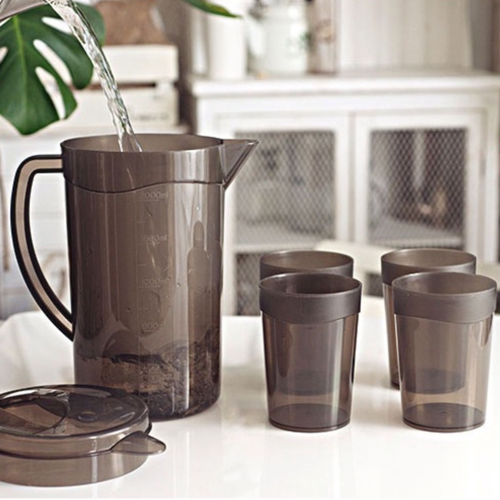 2L Pitcher Set with Free 4 Cups Fiberglass Juice Water Container Jugs ...