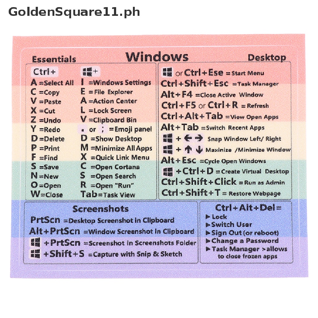 GOLDEN Windows Keyboard Reference Shortcut Cheat Sheet Sticker Water ...