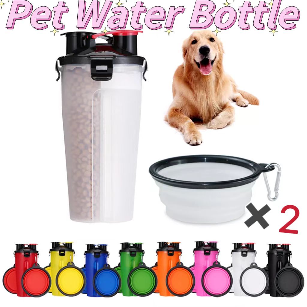 Portable Dog Water Bottle Food Container With Folding Silicone Travel ...