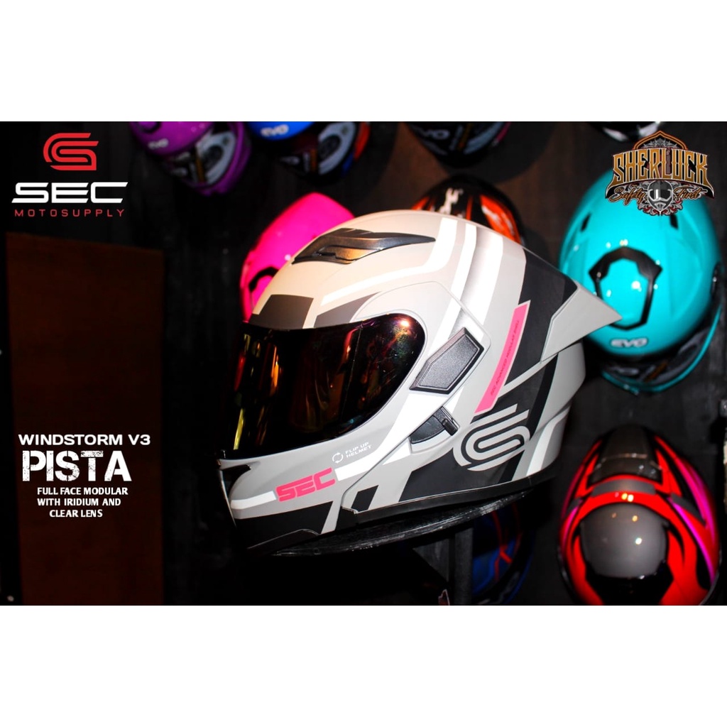 SEC Windstorm V3 - Pista Modular Dual Visor Helmet (M-XL) | Shopee ...