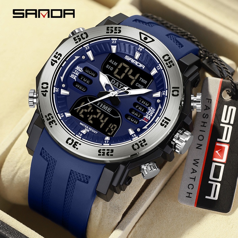 SANDA Sports Waterproof Digital Multifunction Dual Display Men's Watch ...