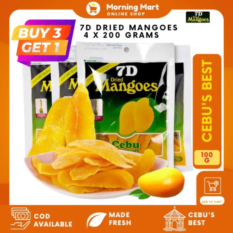 7D Dried Mangoes 200 grams x 4 packs | Cebu's Best Delicacy and Pasalubong | Made from Fresh ...