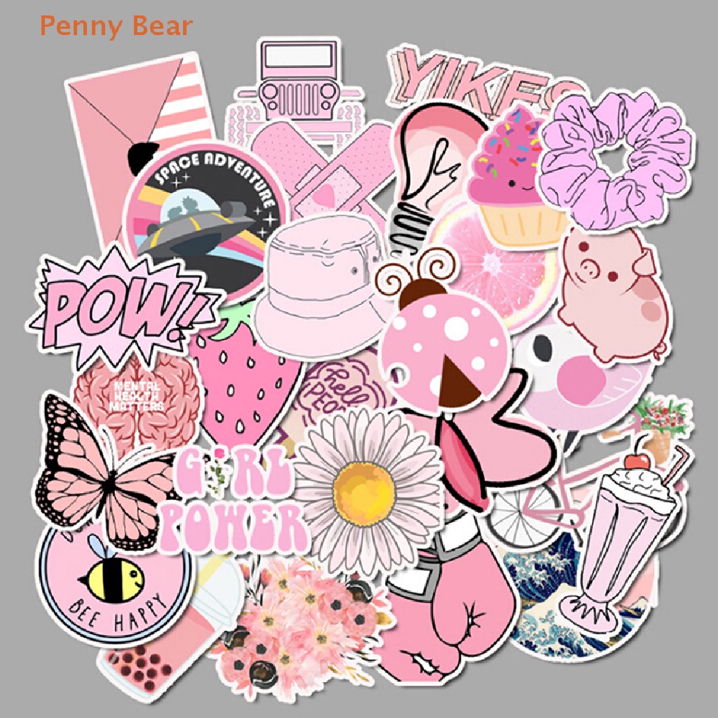 PennyBear 50Pcs Cartoon Pink Girls Stickers DIY Suitcase Laptop Guitar ...