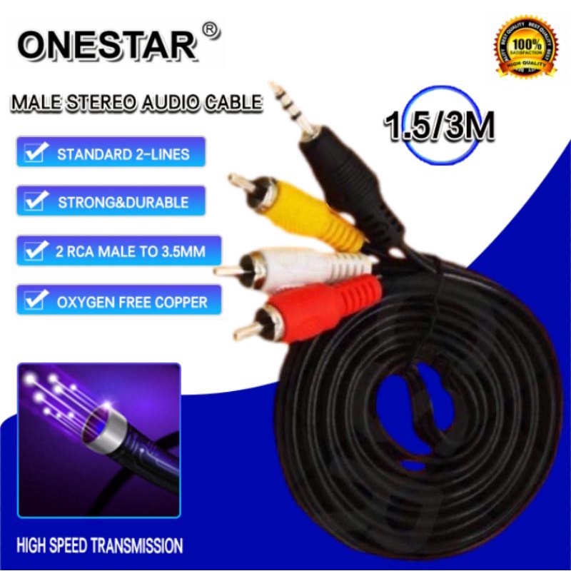 1.5M/3M Soft Rubber Rca Cable 3.5mm To 2Rca Aux Audio Y-Splitter Male ...