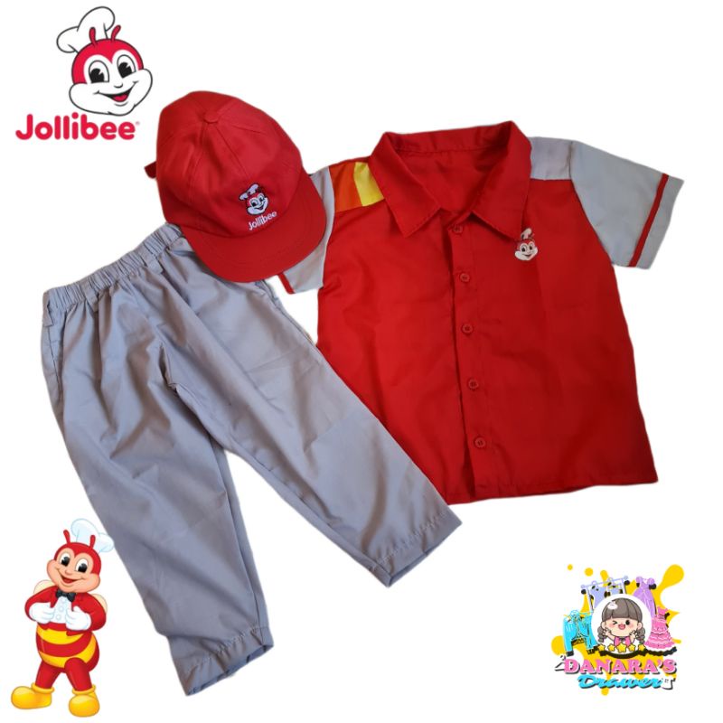 JOLLIBEE COSTUME UNIFORM TOPS+PANTS+CAP TOPS+SHORT+CAP | Shopee Philippines