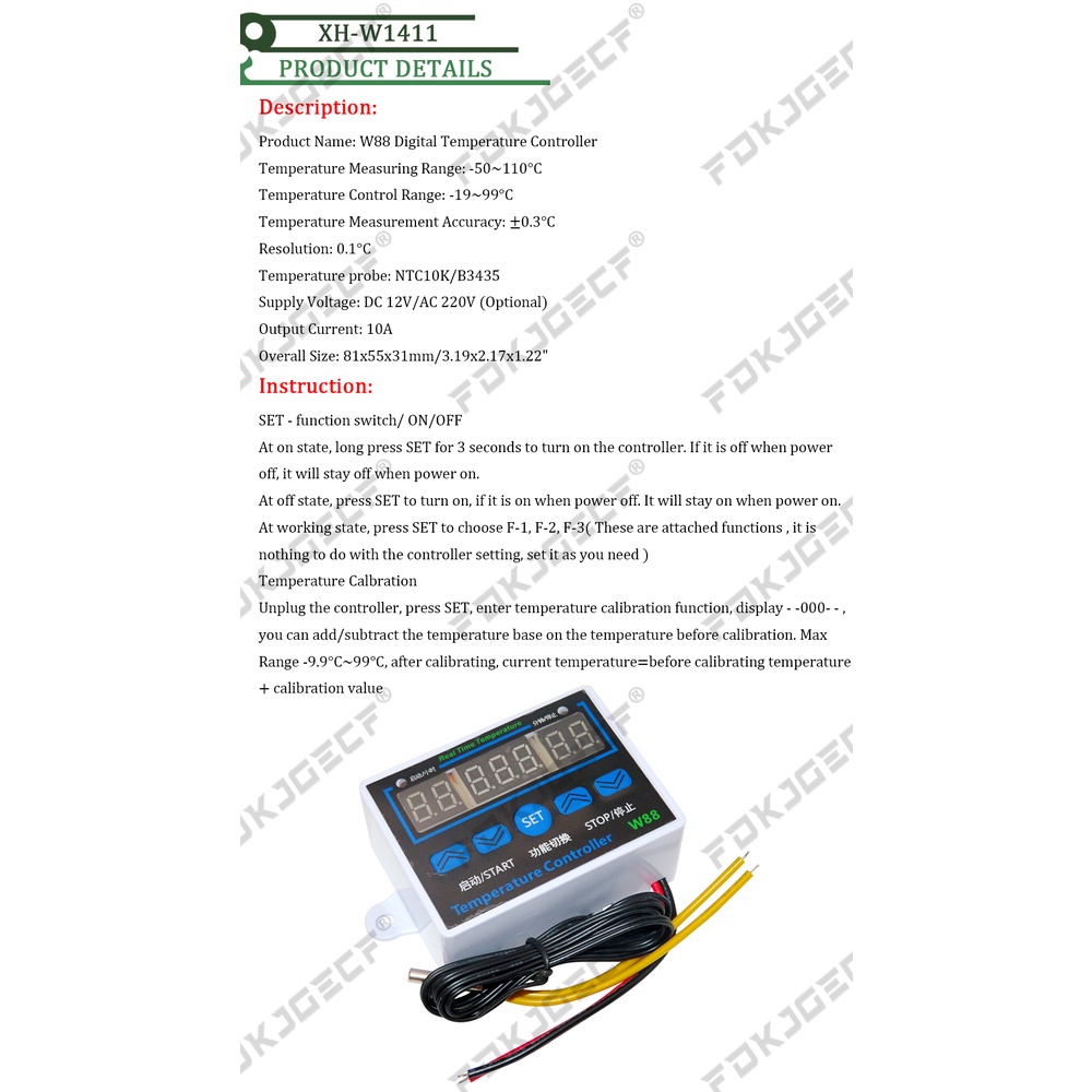 XH-W1411 Thermostat LED Digital Temperature Controller 12V/220V 10A ...
