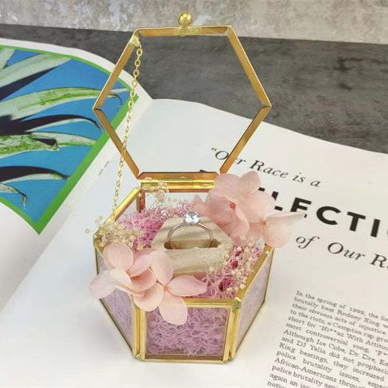 Hexagon Transparent Glass Ring Box Wedding Ring Box Geometric Clear ...