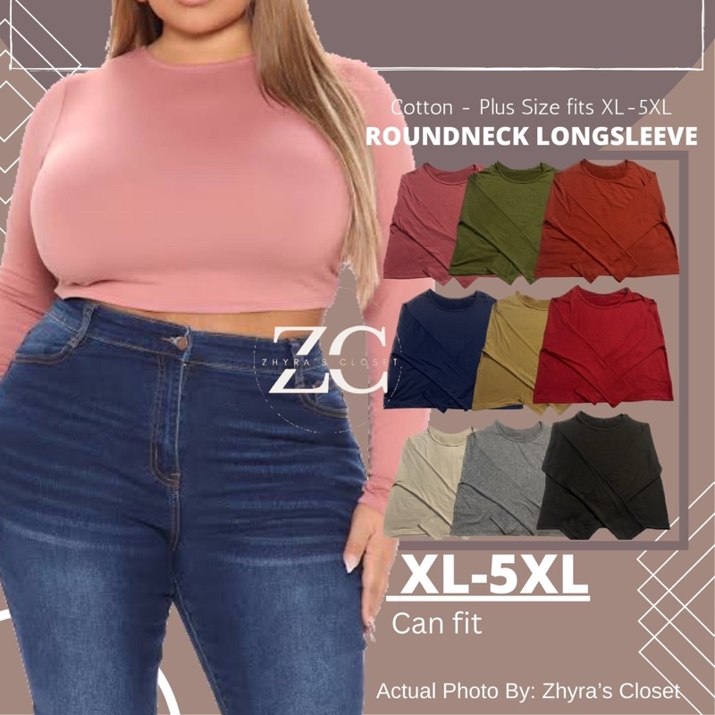 2XL-5XL Plus Size Crop-Top Longsleeve Cotton Croptop | Shopee Philippines