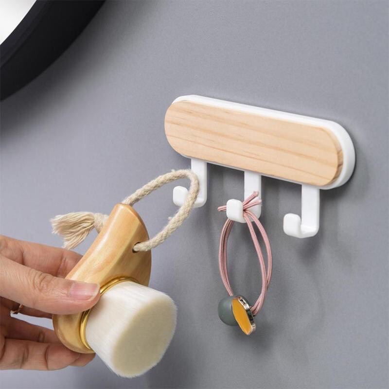 CT Solid Wood Hook Punch-free Solid Wood Glue Hook Viscose Kitchen Wall Hanging Viscose Key ...