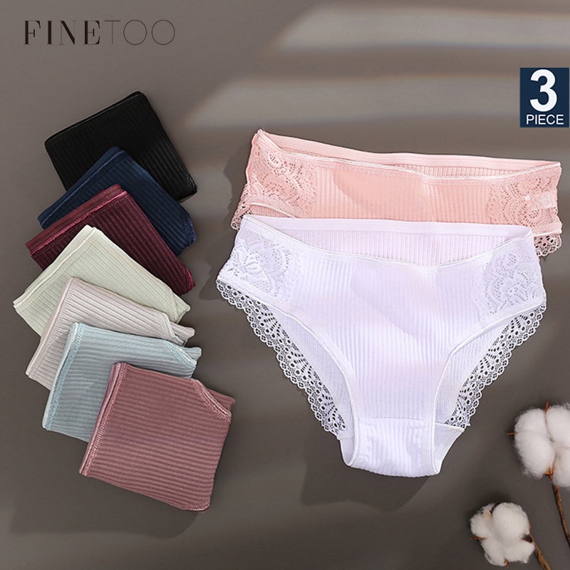 Finetoo 3/1pcs Set Floral Lace Briefs Cotton Underwear Women Panties ...
