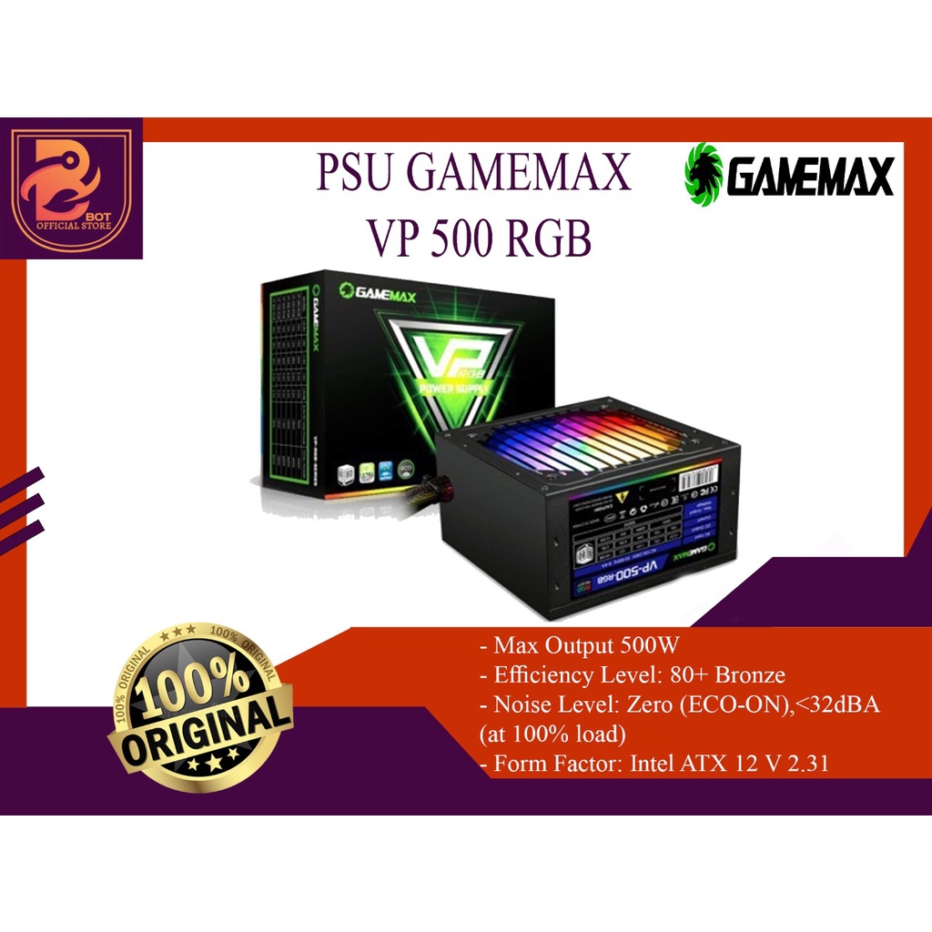 Power Supply GAMEMAX VP-500 RGB - 500W 80+Original Official Warranty ...