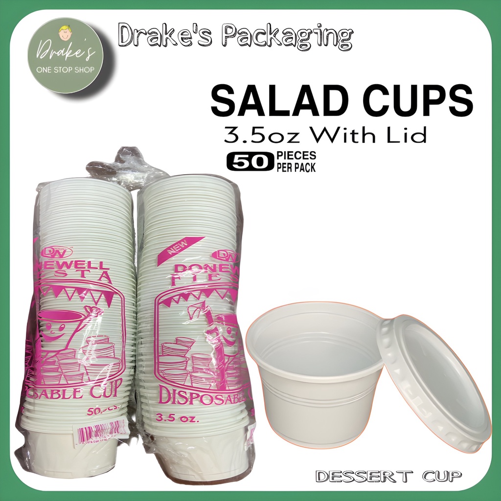 3.5oz Salad cup with Cover approx 50pcs Per Pack Dessert cup White cup ...
