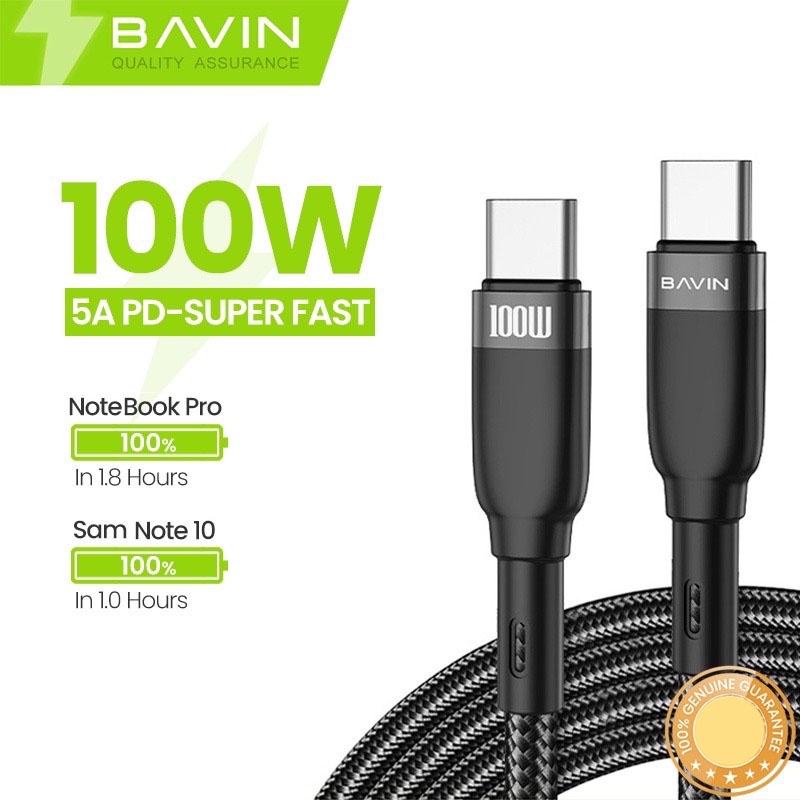 BAVIN 【CB229】 100W PD Fast Cable Fast Charging 5A Type-C to Type-C 1.5M Durable Data Cable ...