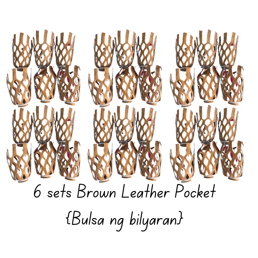 6 SETS STANDARD SIZE LEATHER POCKET BROWN FOR BILLIARD TABLE / BULSA NG ...