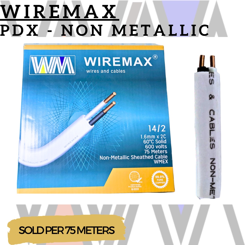 WIREMAX PDX NON METALLIC SOLID WIRE 14/2 (1.6mm/2C) 75 METER per box ...