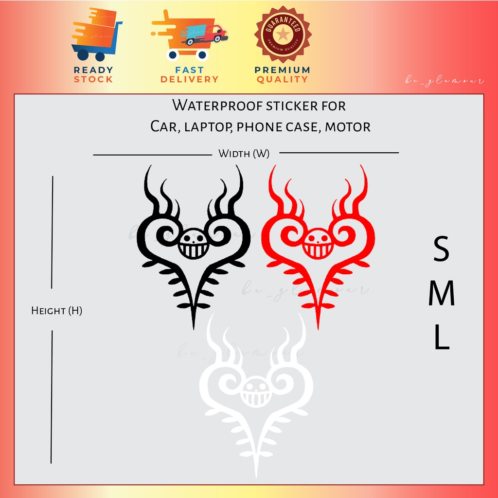 One Piece Trafalgar Law Chest Tattoo Sticker Reflective Stiker Kereta ...