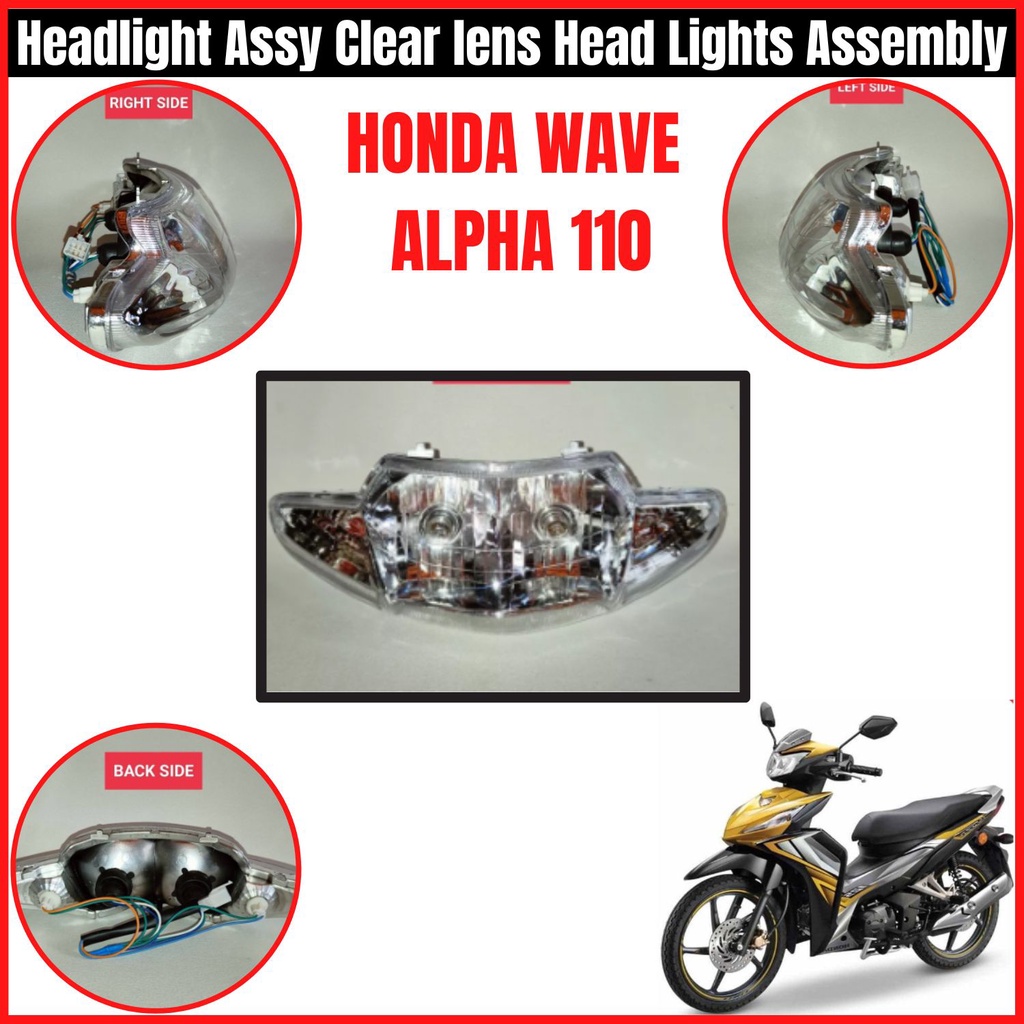 HONDA WAVE ALPHA 110 Headlight Assy Clear lens Head Lights Assembly ...
