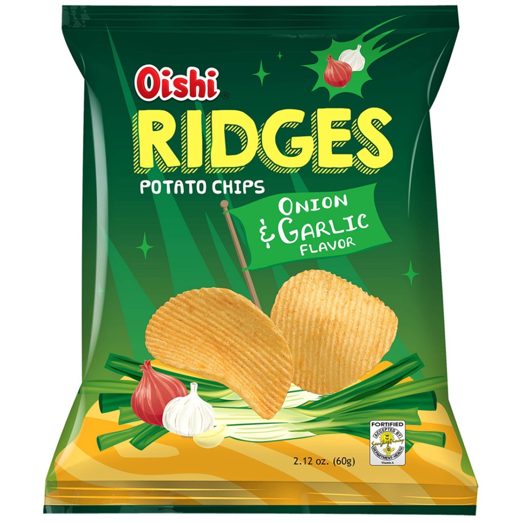 Oishi Ridges Potato Chips Onion And Garlic 60g | Shopee Philippines