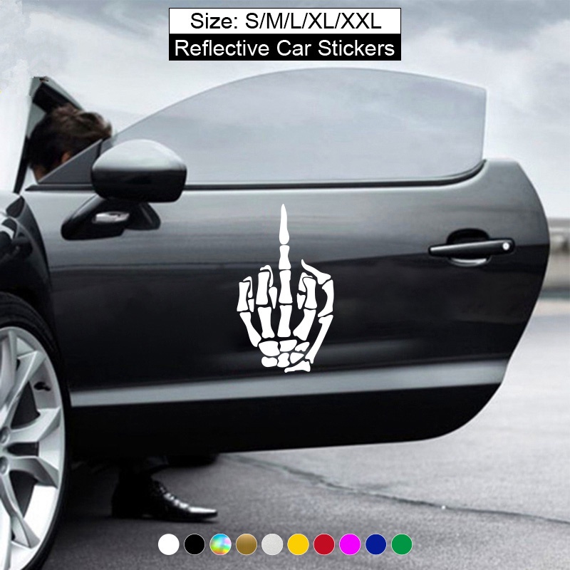 Lovely Skull Hand Reflective Auto Decals Middle Finger Fuel Tank Cover ...