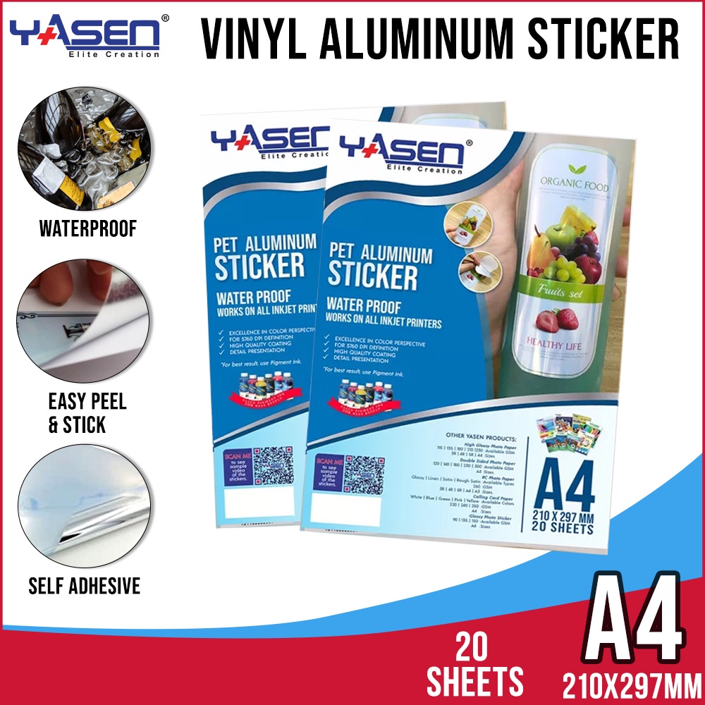 Yasen Waterproof Vinyl Aluminum Sticker A4 Size Inkjet Sticker 20 ...