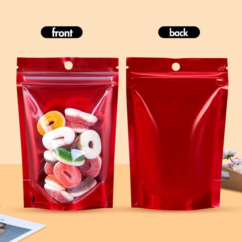 100pcs Half Colorful Aluminum Half Clear Stand Up Pouch Packaging Resealable Full Window ...