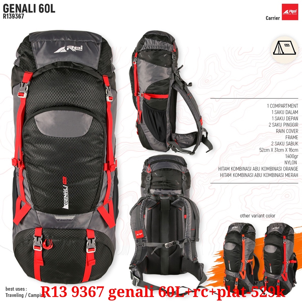 Original Arei Genali 60L Carrier Backpack Mountaineering Bag | Shopee ...