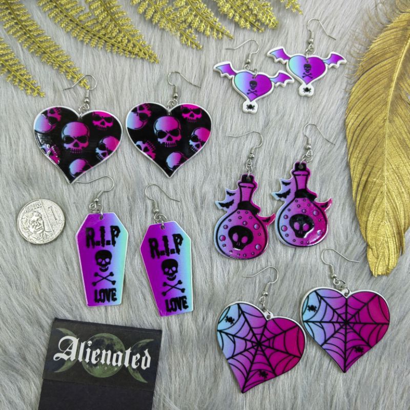Alienated Shop | Skull Heart Coffin Poison Wings Earrings Gothic Grunge ...