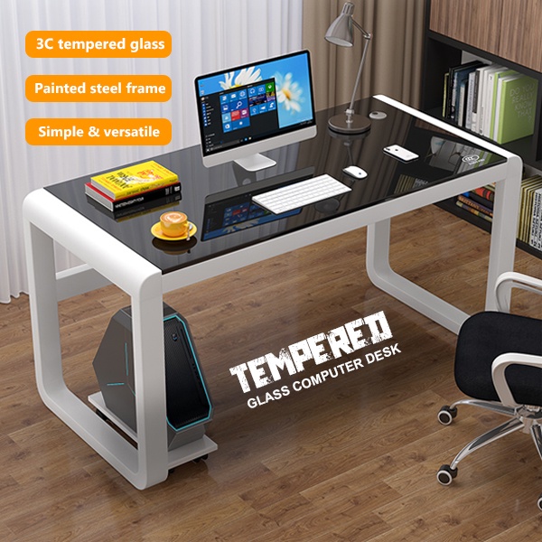 Tempered Glass Computer Table with Z-Shape Legs for Home Office Study ...
