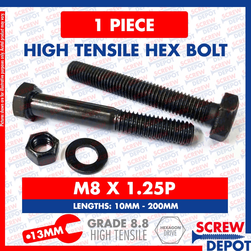 1SET M8 x 1.25 (8MM) Hi-tensile Hex Bolt / Graded 8.8 Hexagonal Bolt / Hitensile Bolt / Screw ...