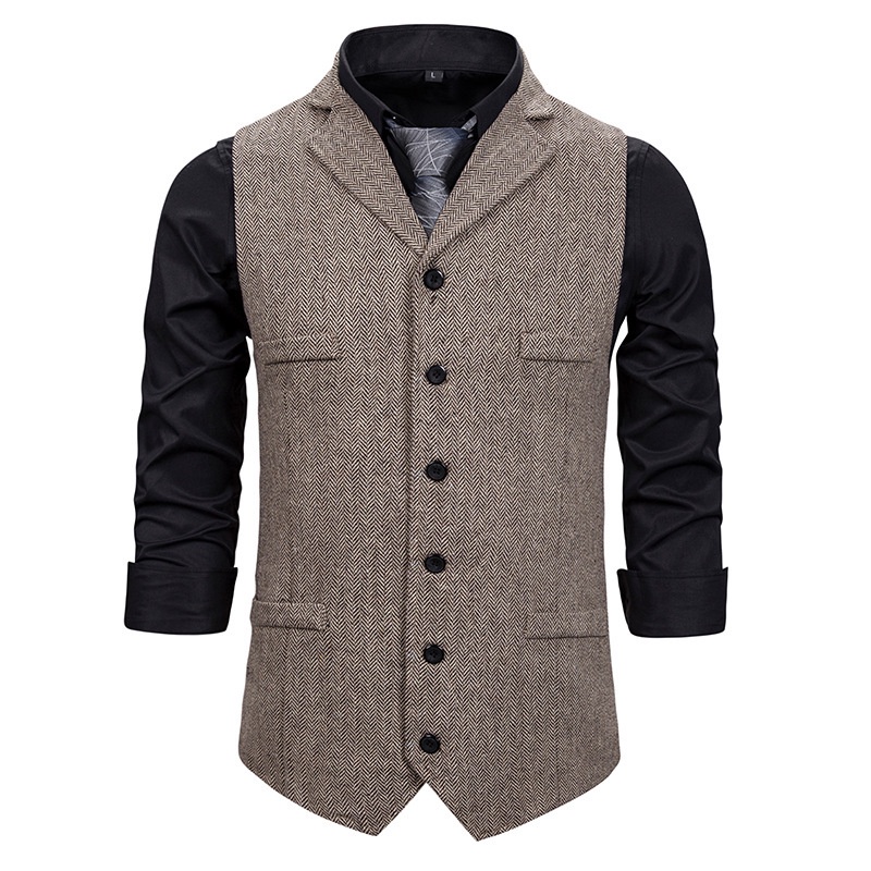 Men's Lapel Retro Twill Vest Middle-aged Single-breasted Business Vest ...