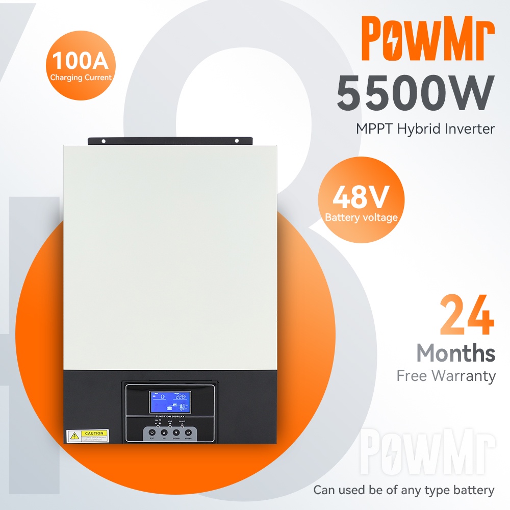 PowMr Mppt Solar Hybrid Inverter 5500w Pure Sine Wave 48v 220vac Build ...
