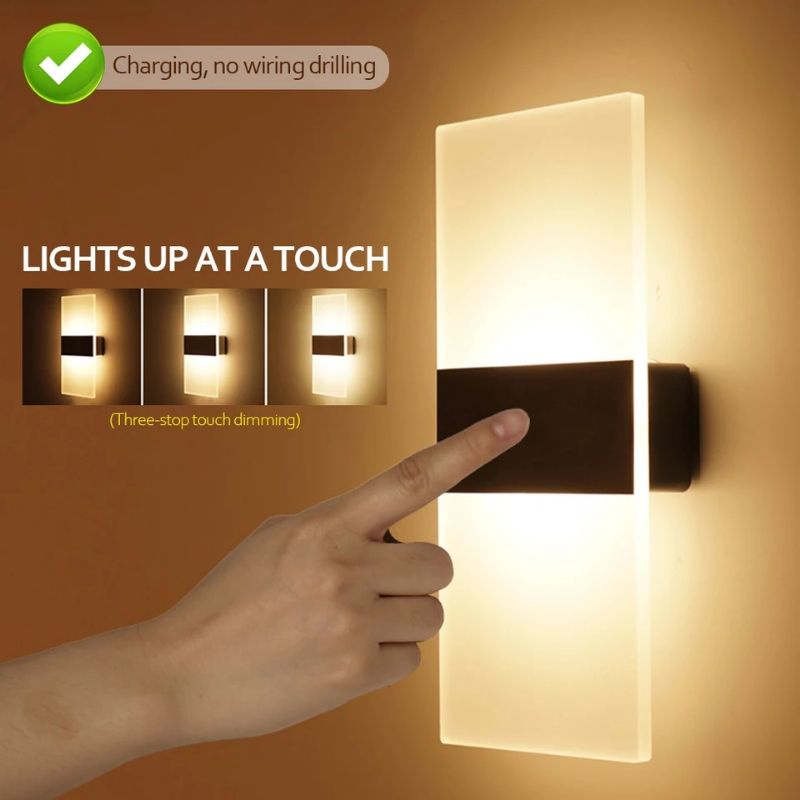 Wall Light Bedroom Bedside Lamp Touch Sensor Unplugged Free Wiring ...